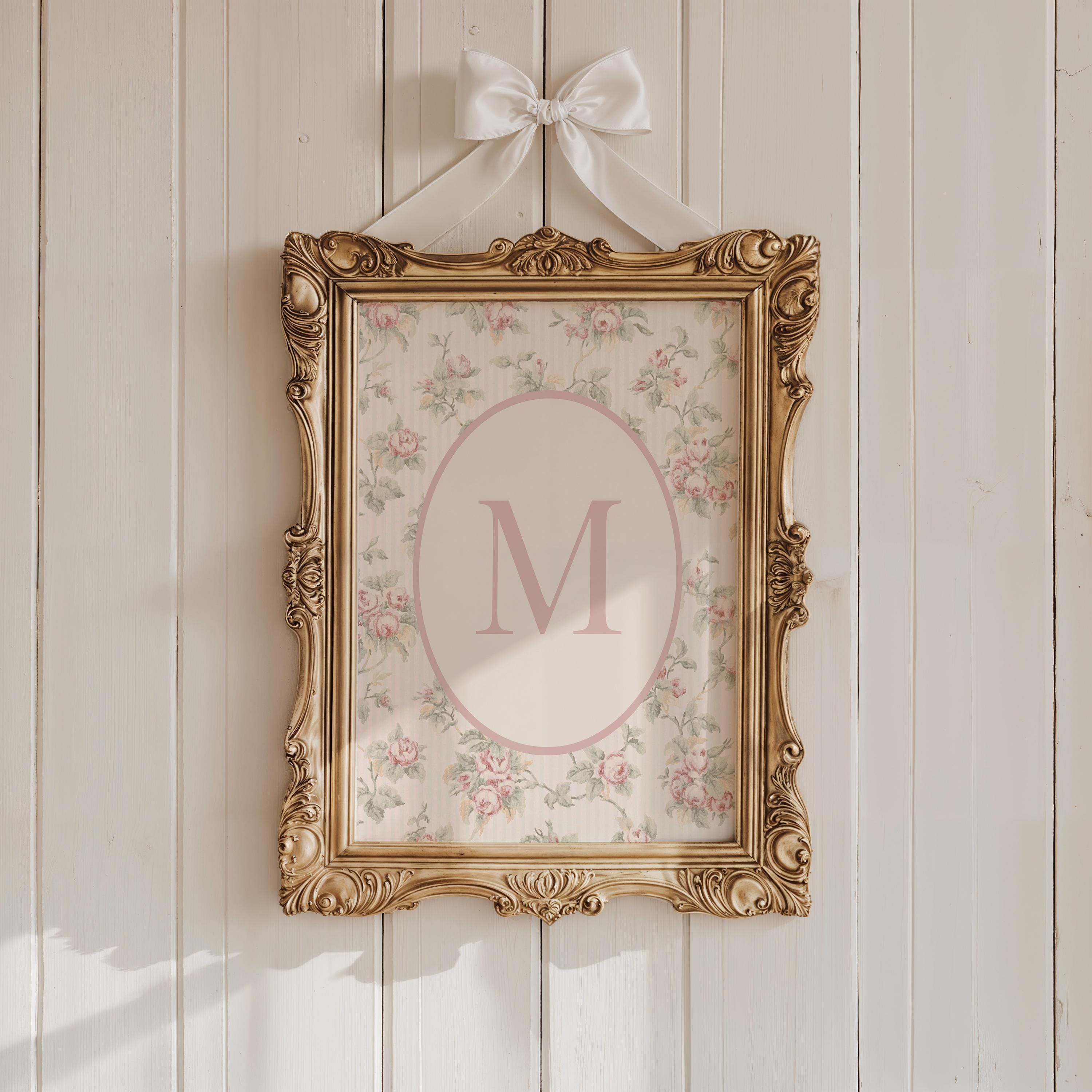Floral Letter M Initial Print: Custom Girl's Nursery Decor Digital ...