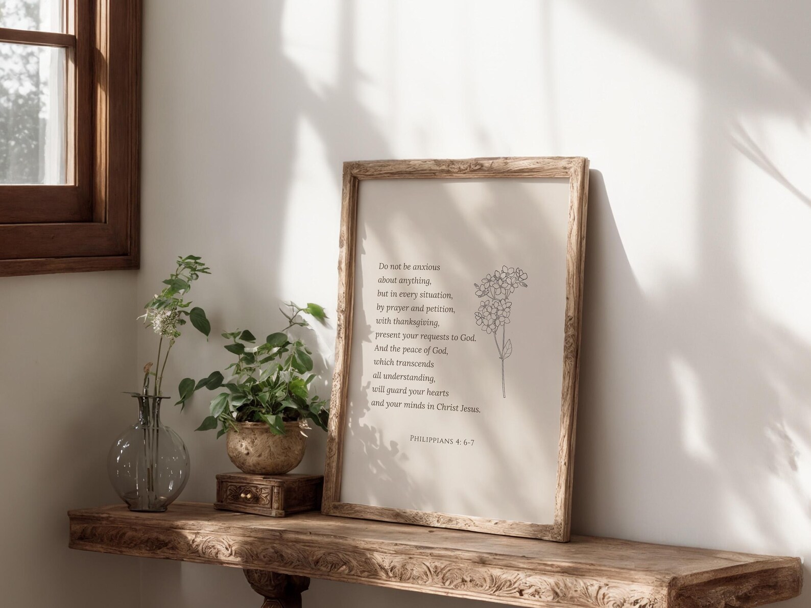 Subtle Christian Wall Art Floral Sketch Bible Verse Print, Philippians ...
