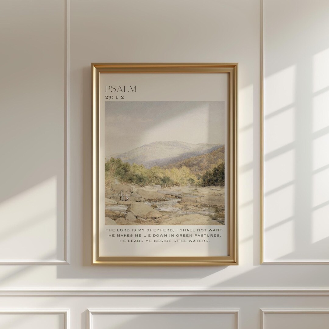 Psalm 23 Poster Christian Wall Art Scripture Vintage Landscape Print ...