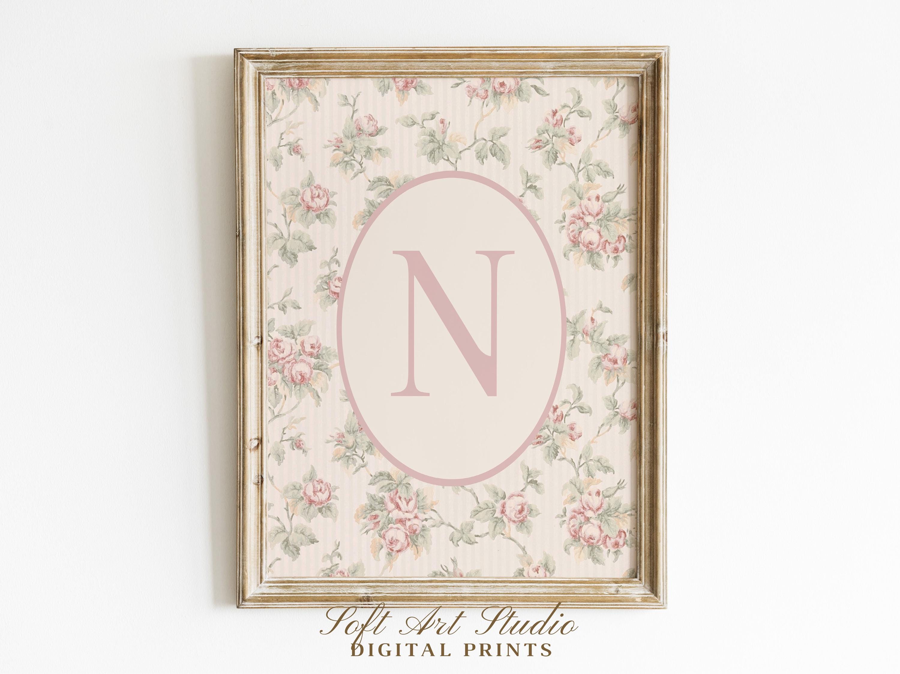 Letter N Floral Monogram Print: Vintage Boho Nursery Decor (digital ...