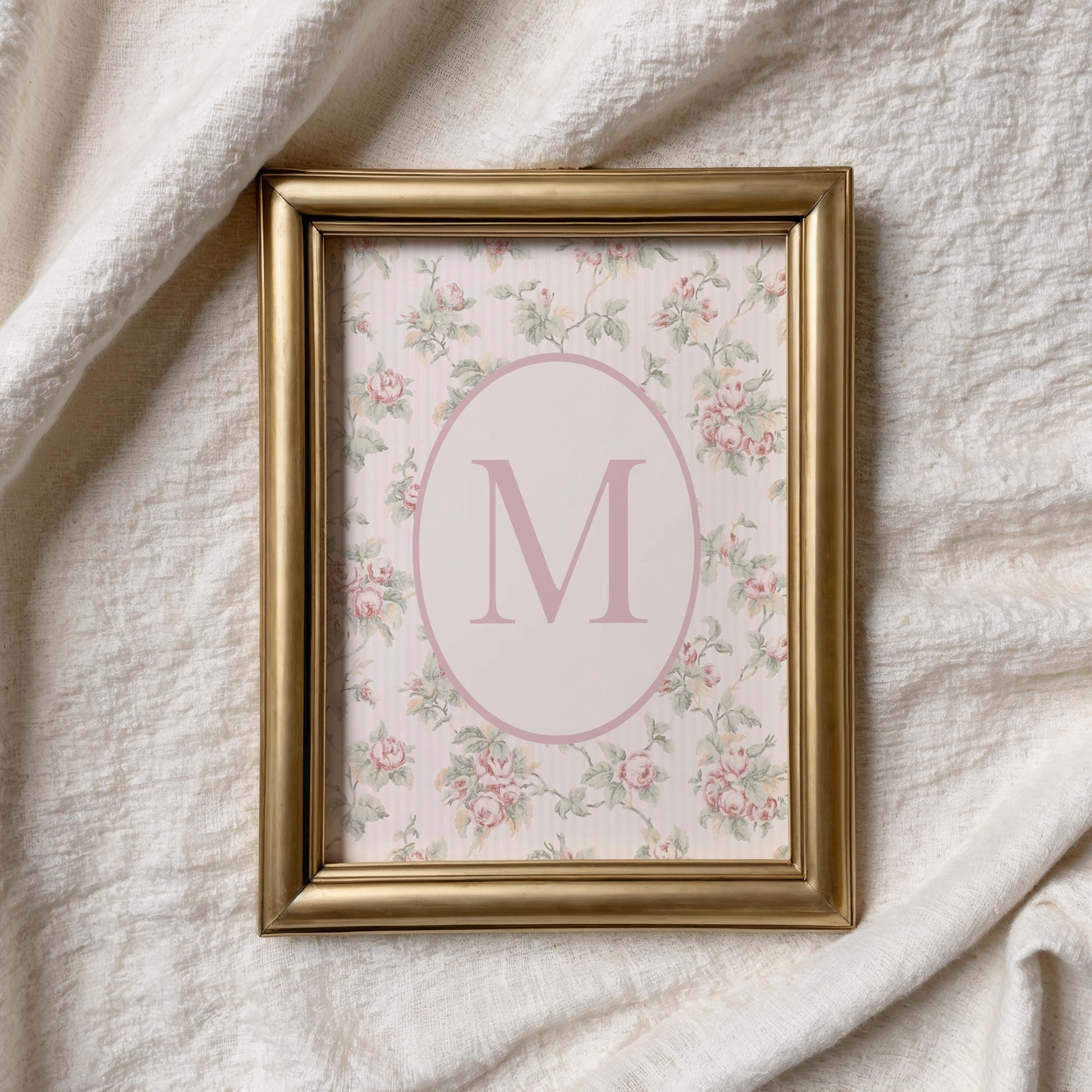 Floral Letter M Initial Print: Custom Girl's Nursery Decor Digital ...