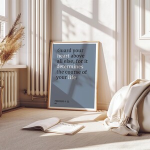 Modern Christian Wall Art BLUE Bible Quotes, Minimalist Typography ...