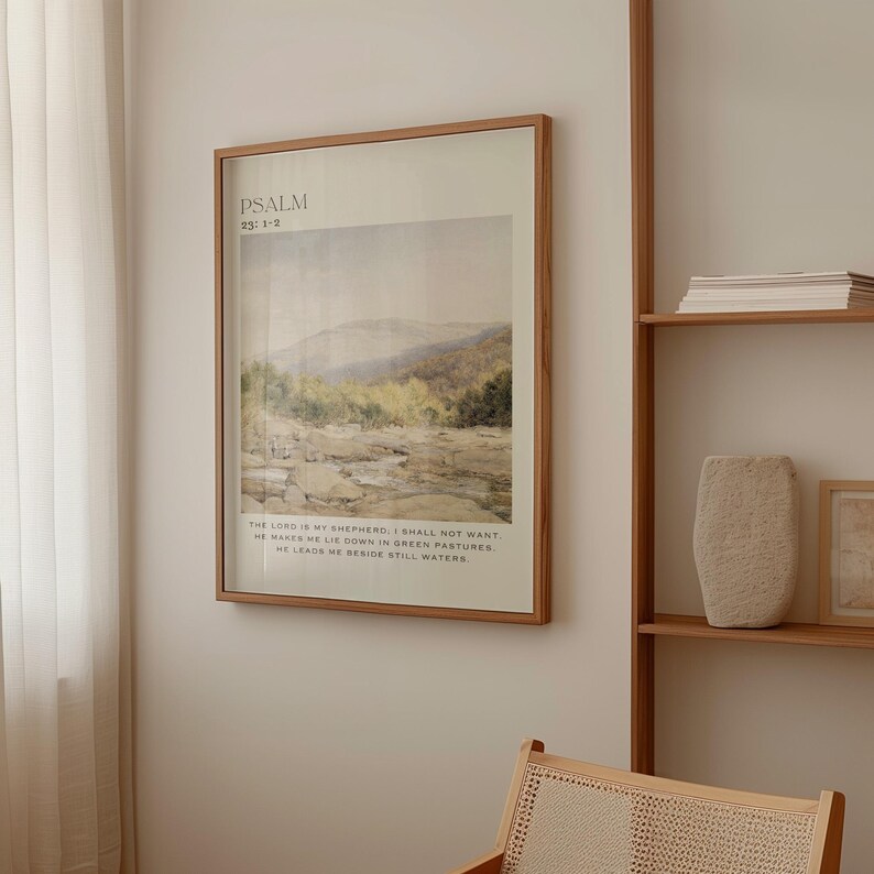 Psalm 23 Poster Christian Wall Art Scripture Vintage Landscape Print ...
