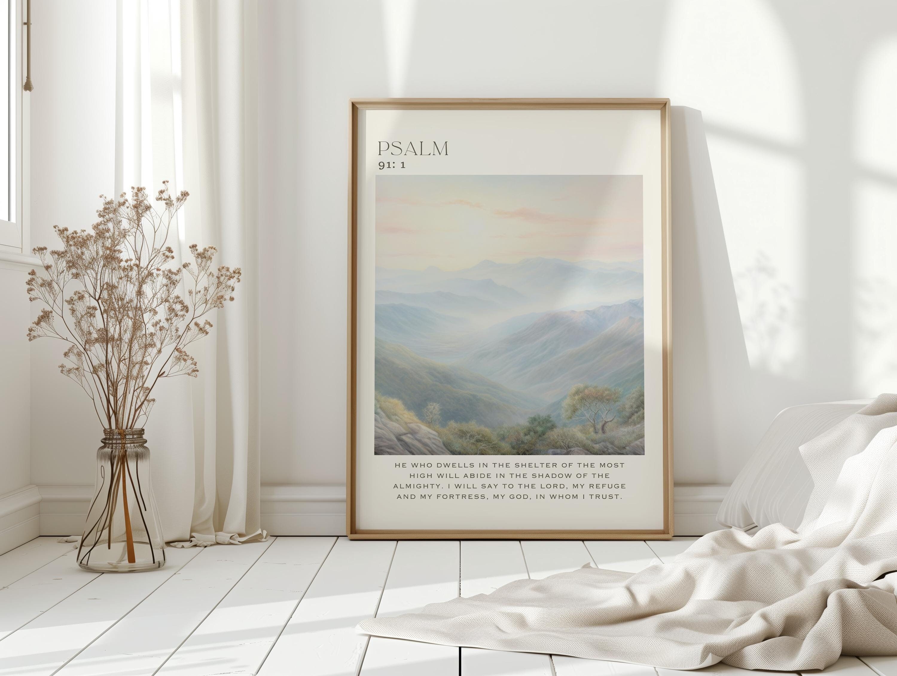 Psalm 91 Watercolor Landscape Print: Christian Scripture Decor (digital ...