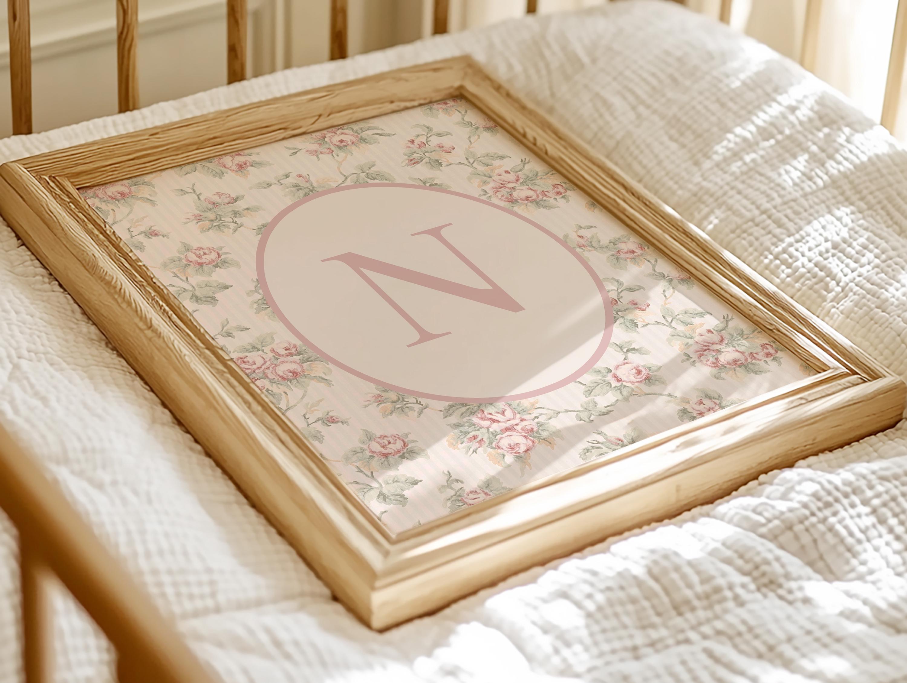 Letter N Floral Monogram Print: Vintage Boho Nursery Decor (digital ...