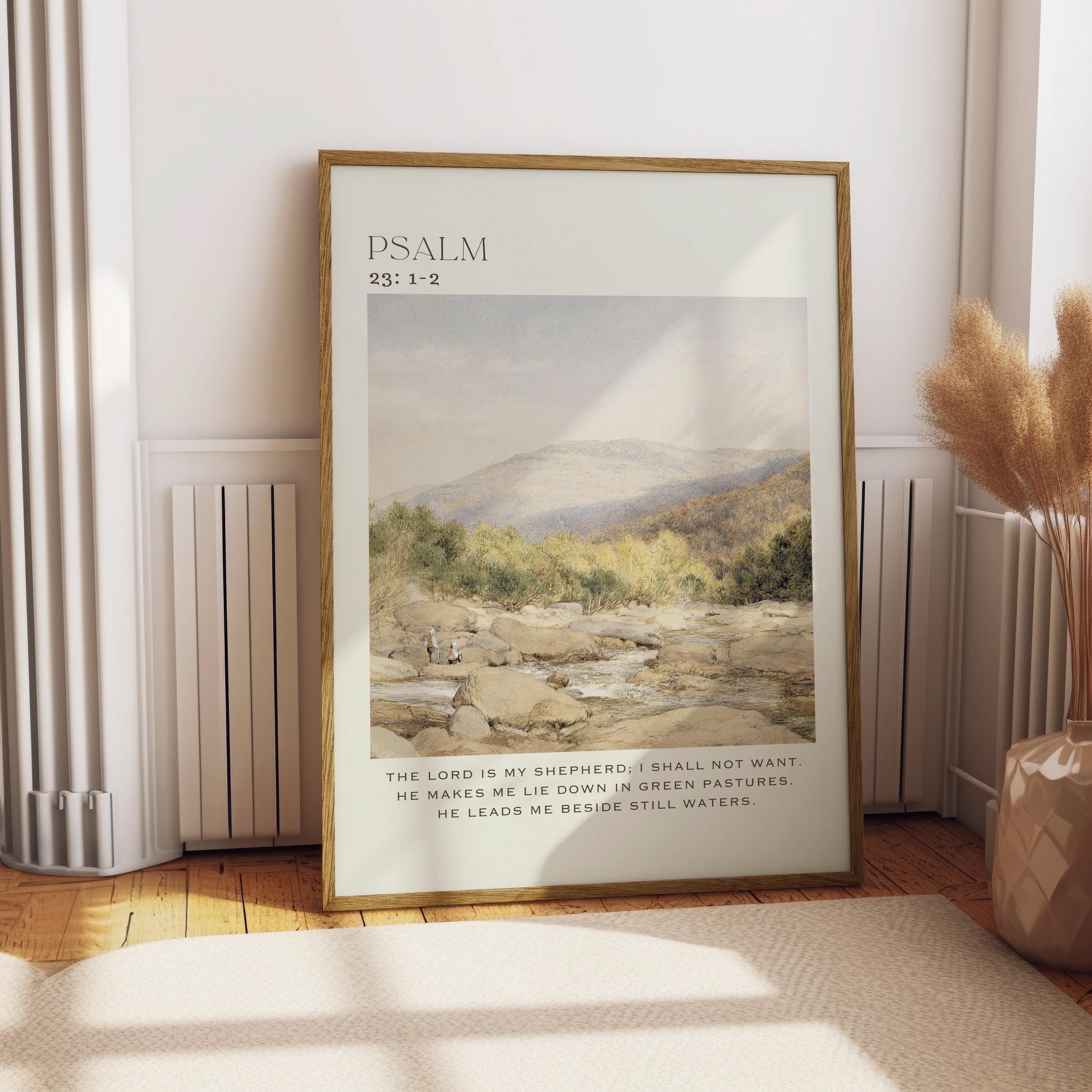 Psalm 23 Poster Christian Wall Art Scripture Vintage Landscape Print ...