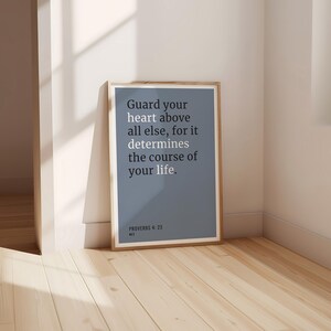 Modern Christian Wall Art BLUE Bible Quotes, Minimalist Typography ...
