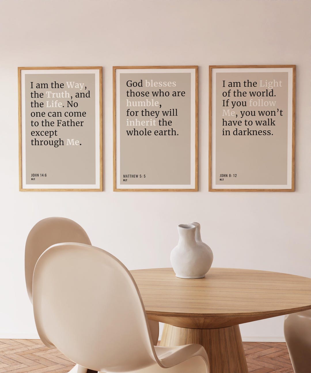 Modern Christian Wall Art Typology Set of 3, Neutral Bible Verses ...