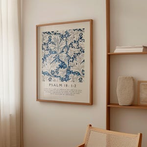 Christian Vintage Print Blue Bible Verse, Scripture Botanical Poster ...