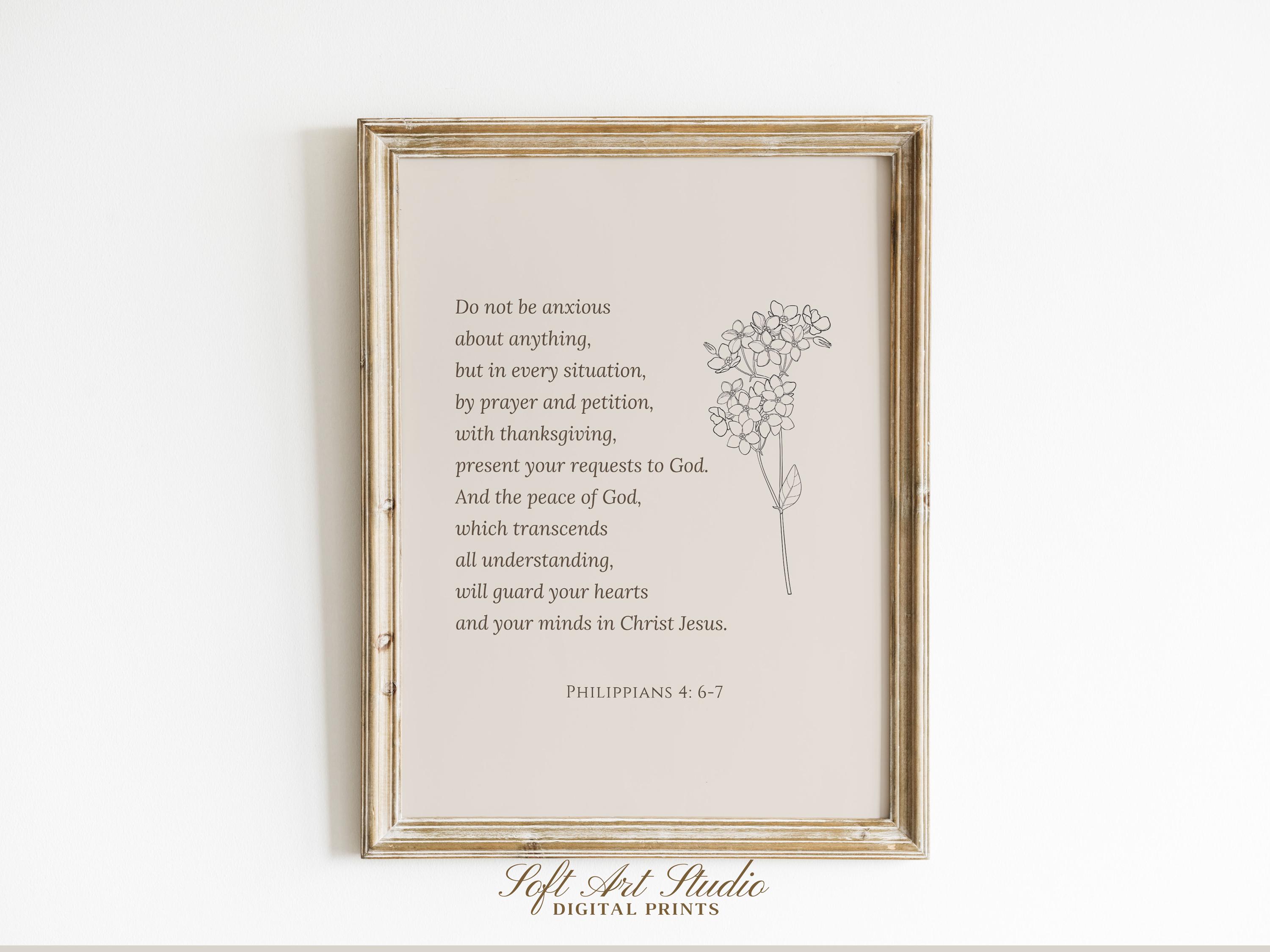 Subtle Christian Wall Art Floral Sketch Bible Verse Print, Philippians ...
