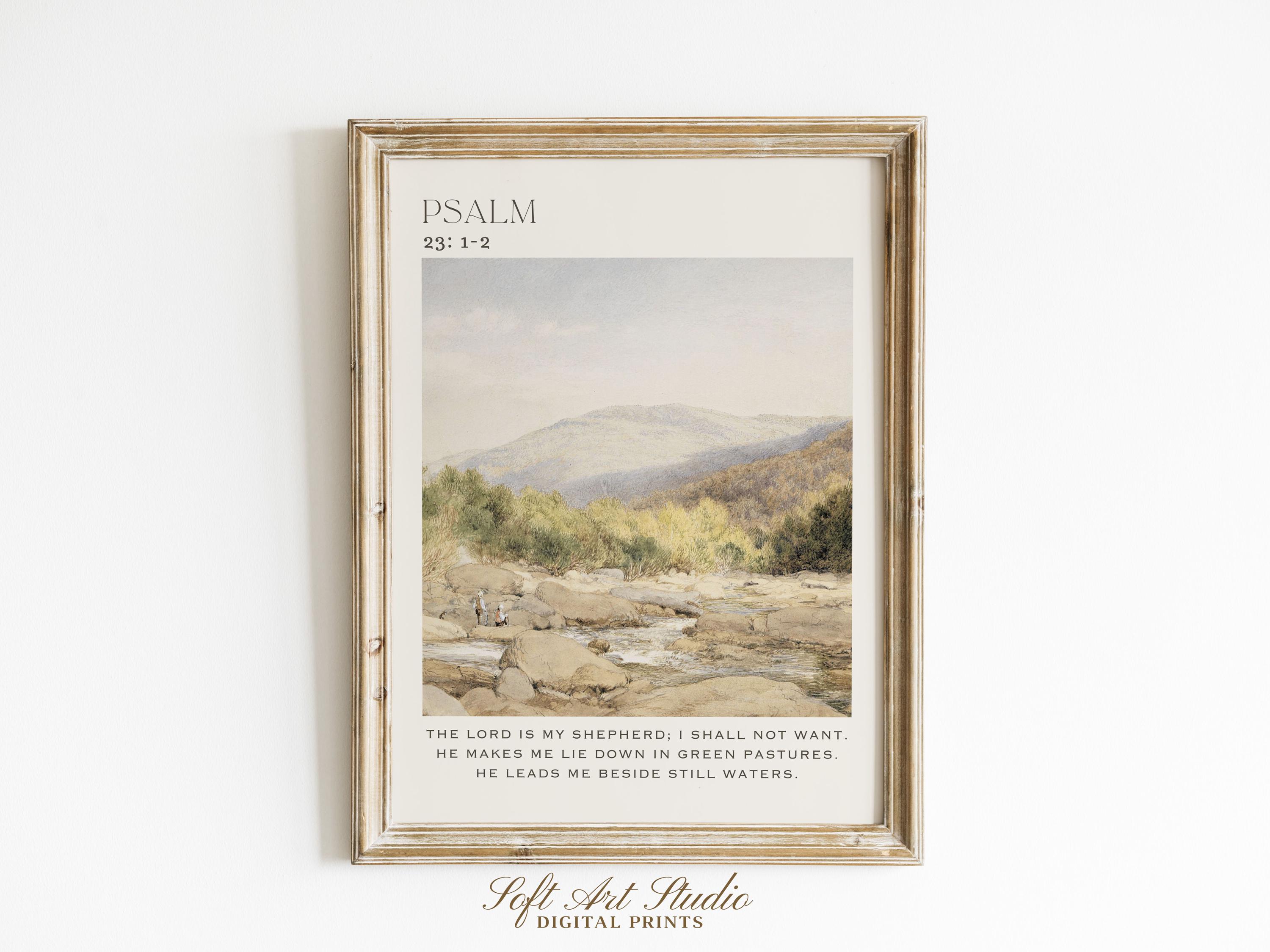 Psalm 23 Poster Christian Wall Art Scripture Vintage Landscape Print ...