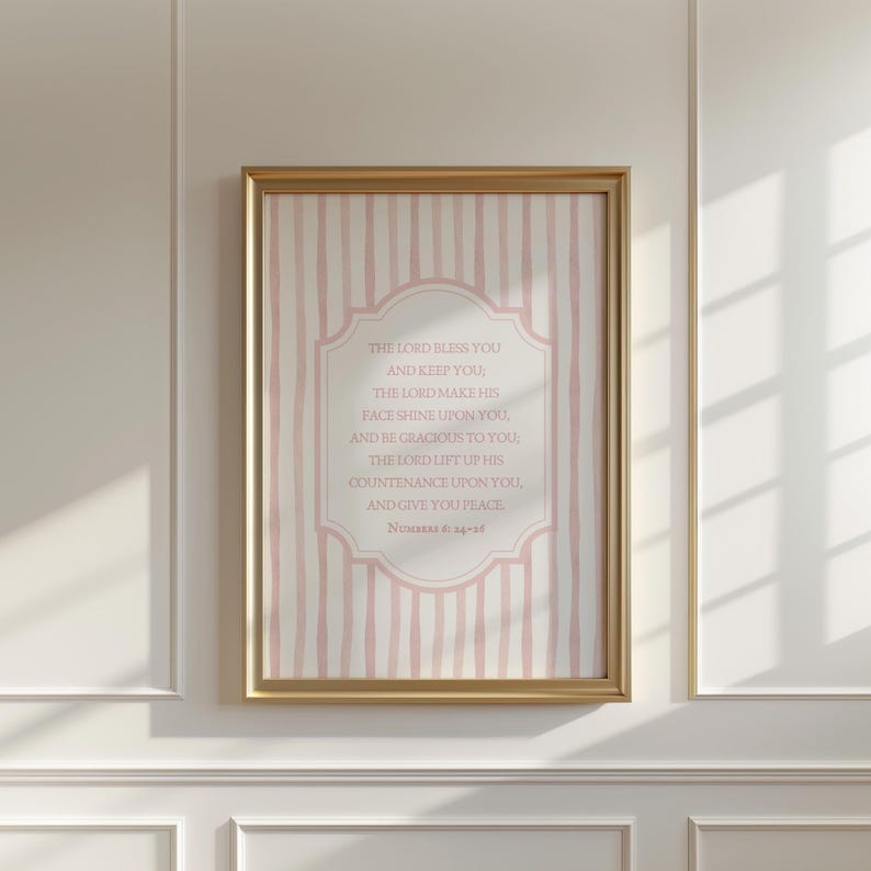 Pink Stripes Christian Nursery Print: the Lord Bless You, Coastal Bible ...