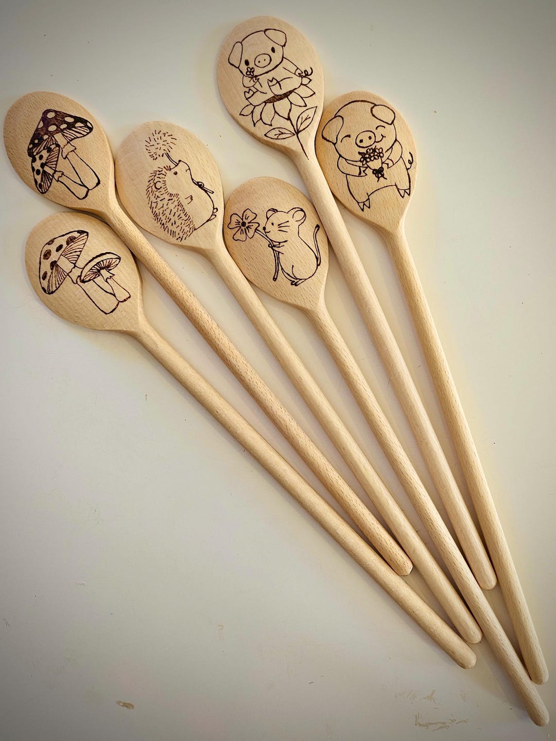 Food Safe Cute Hand Burned Spoons, Pyrography Spoons, Wood Burning ...