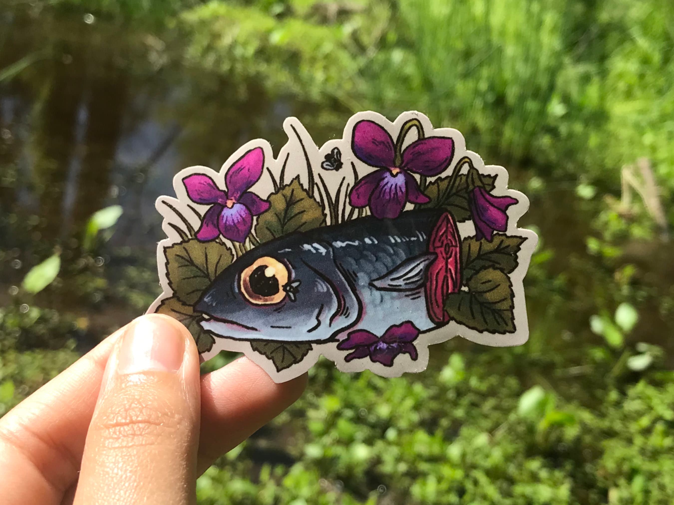 Fish in the Violets Vinyl Sticker - Etsy