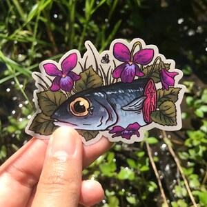 Fish in the Violets | Vinyl Sticker - Etsy