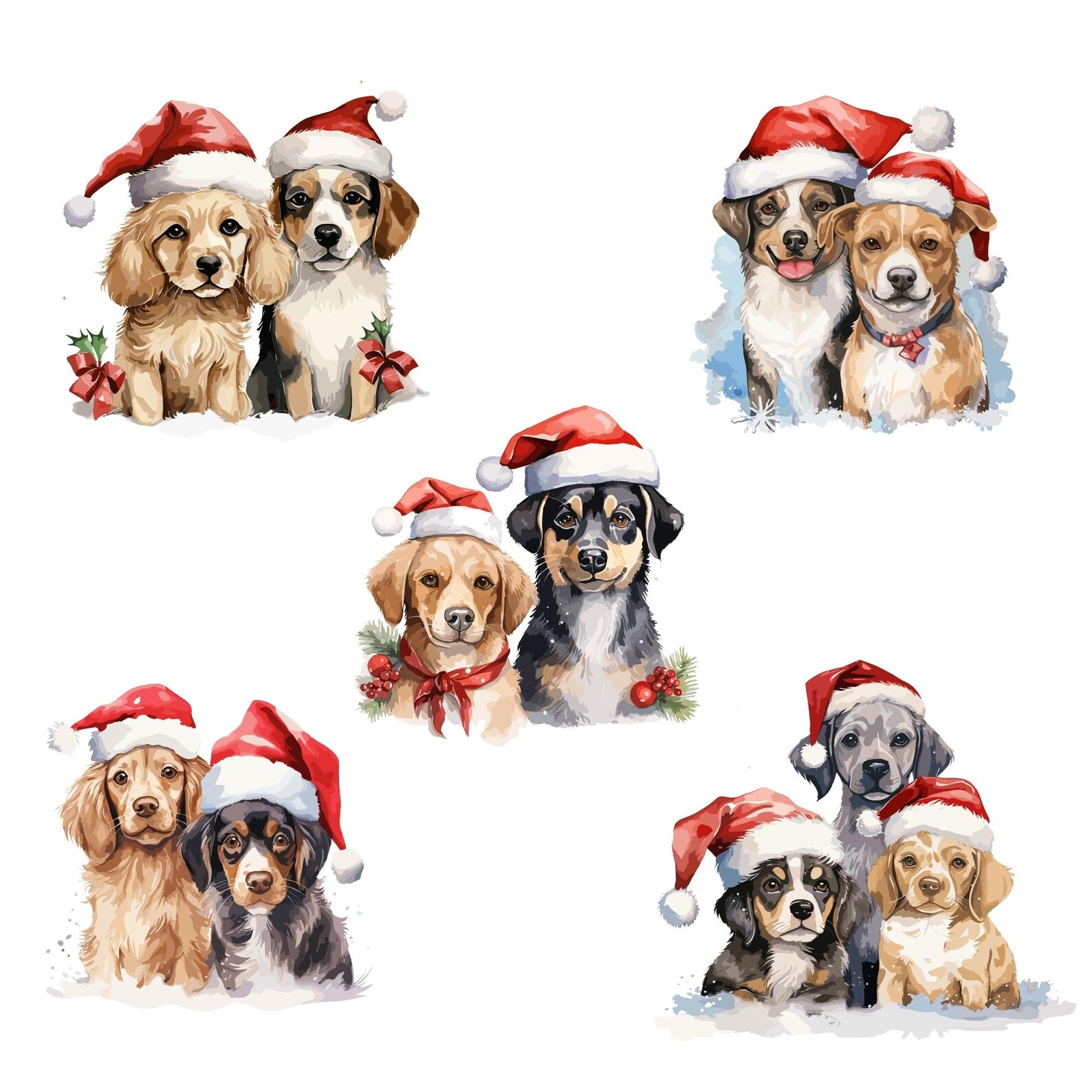 Watercolor Christmas Dogs Clipart, PNG Bundle,transparent Background ...