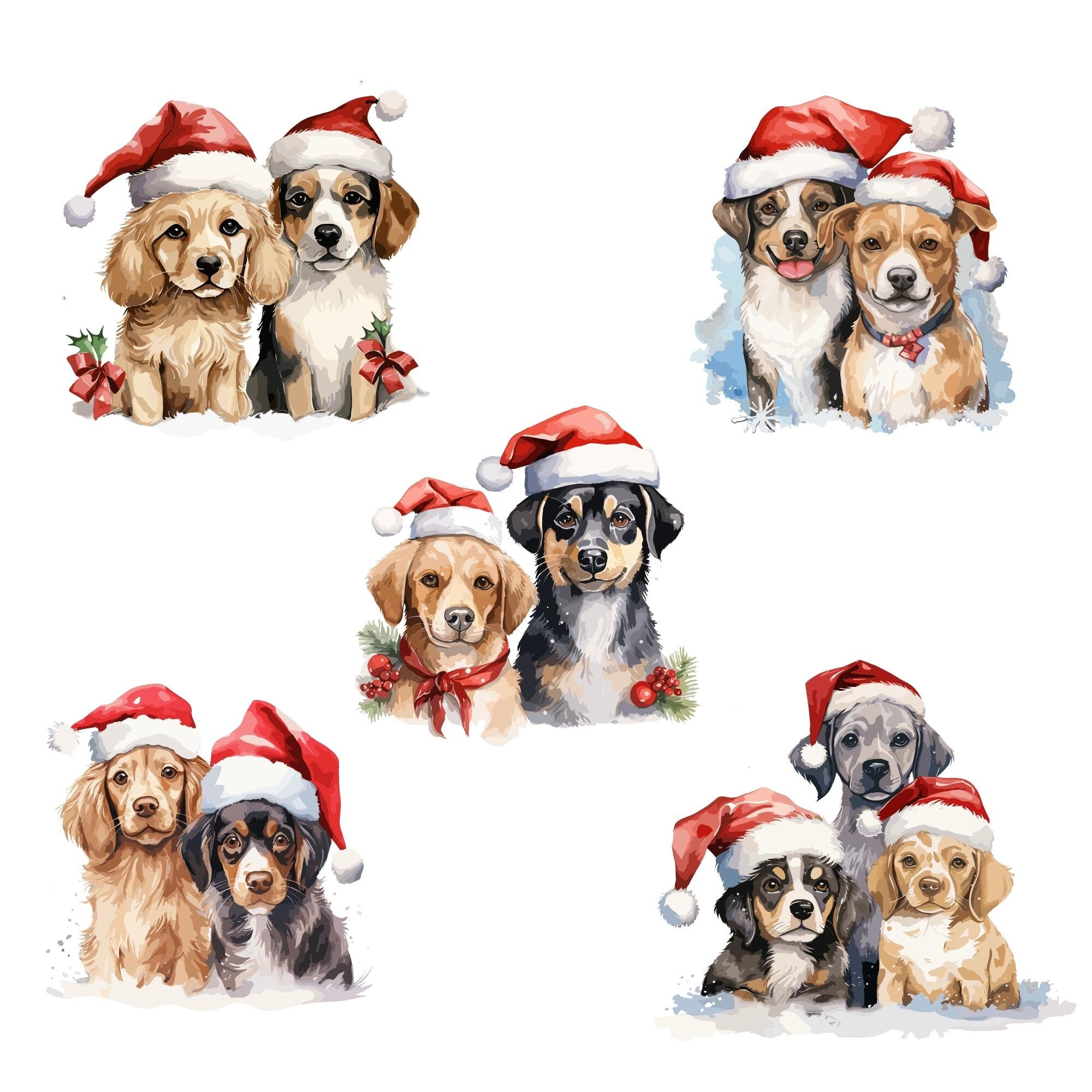 Watercolor Christmas Dogs Clipart, PNG Bundle,transparent Background ...