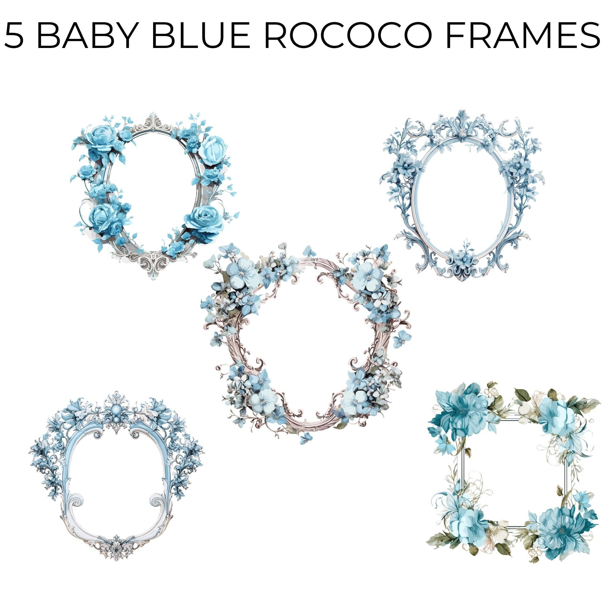Baby Blue Rococo Frames Clipart,watercolor Antique Baroque Vintage ...