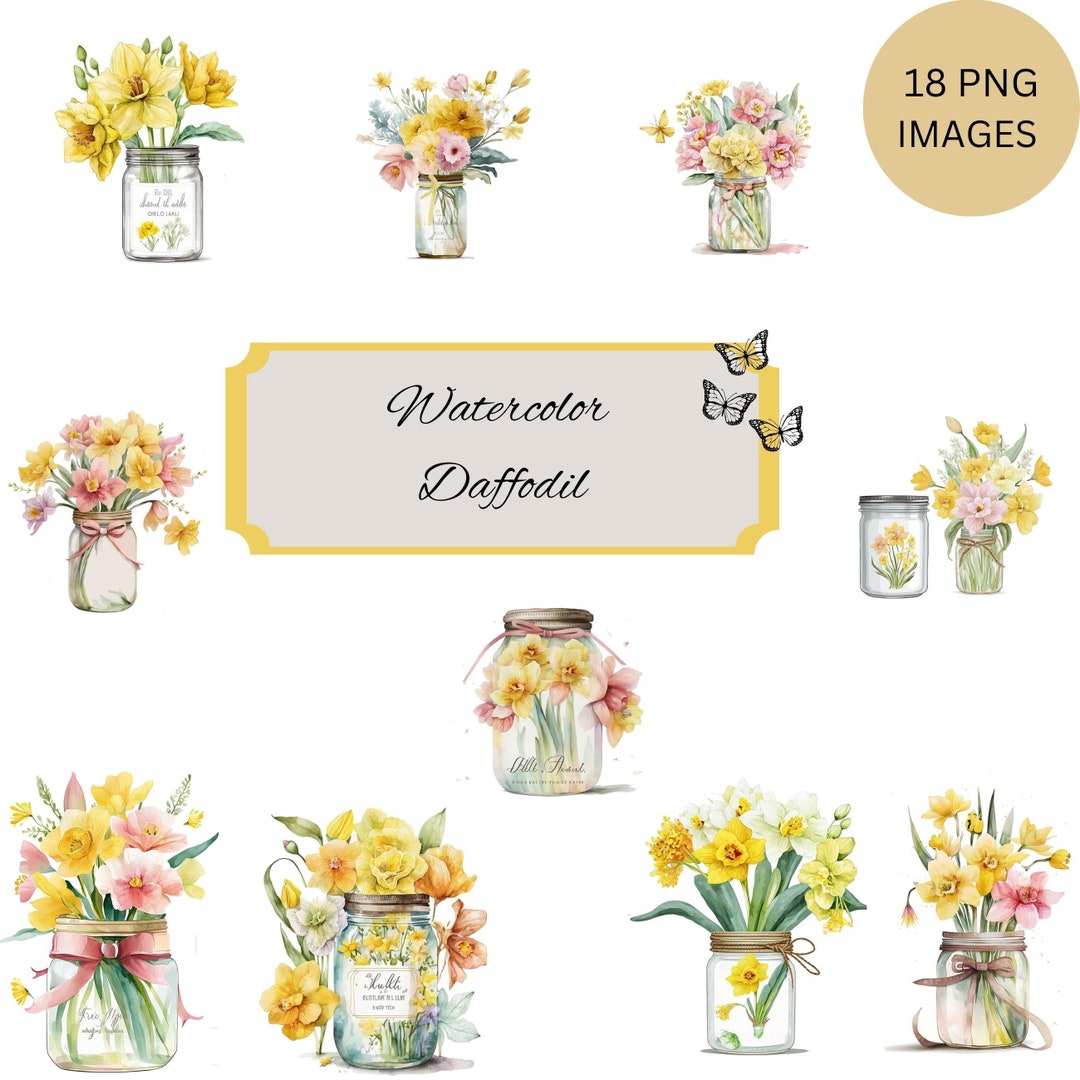 Watercolor Daffodils Clipart Sprint Flowers Digital Art PNG - Etsy