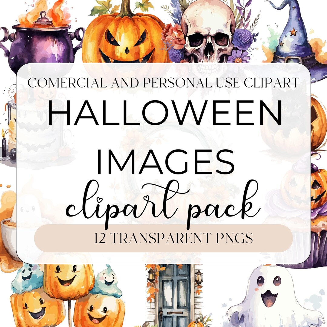 Halloween Clipart, Watercolor Pumpkin, Witch Hat, Cat, Ghost, Fall ...