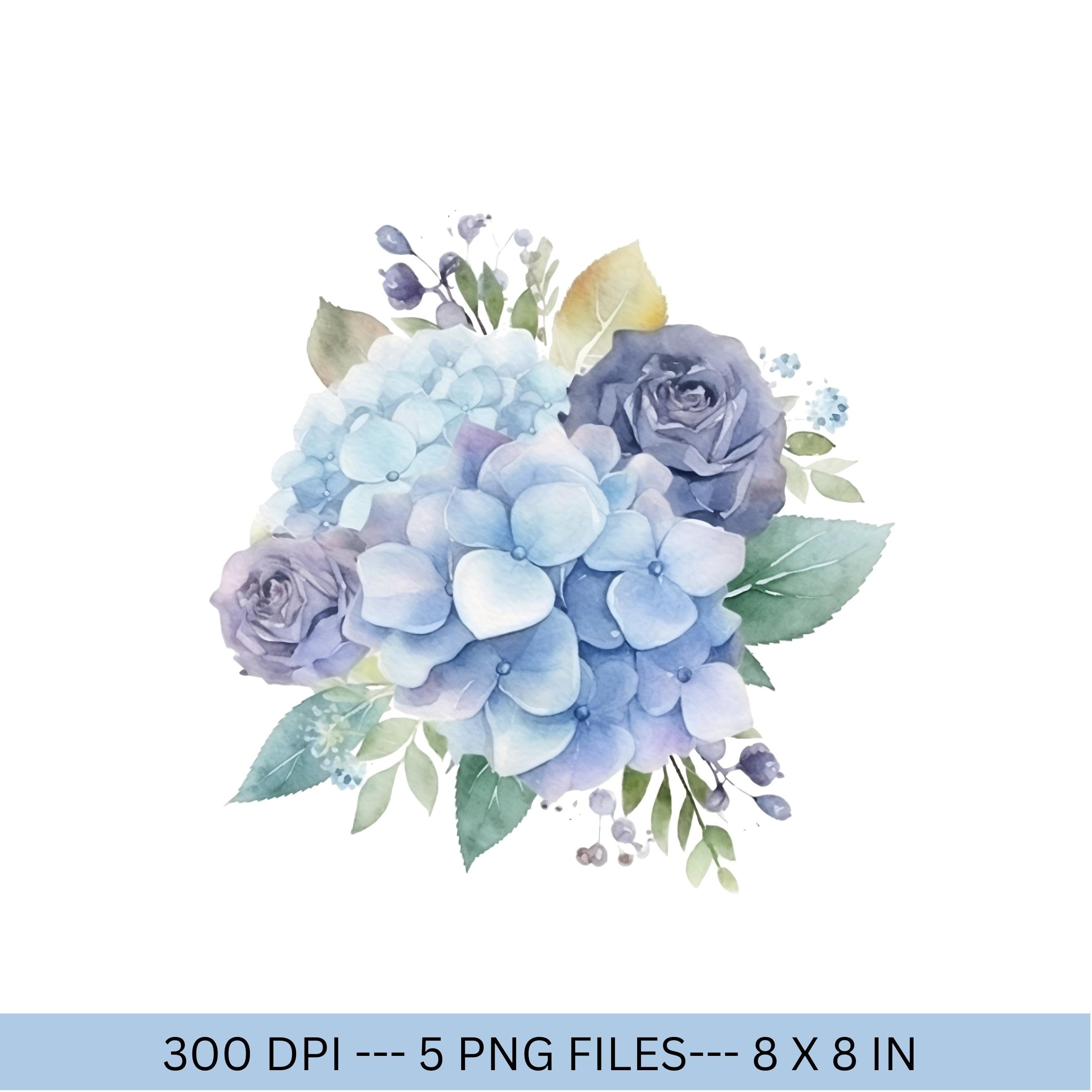 Watercolor Blue Hydrangea Flower Clipart Roses Bouquets for - Etsy