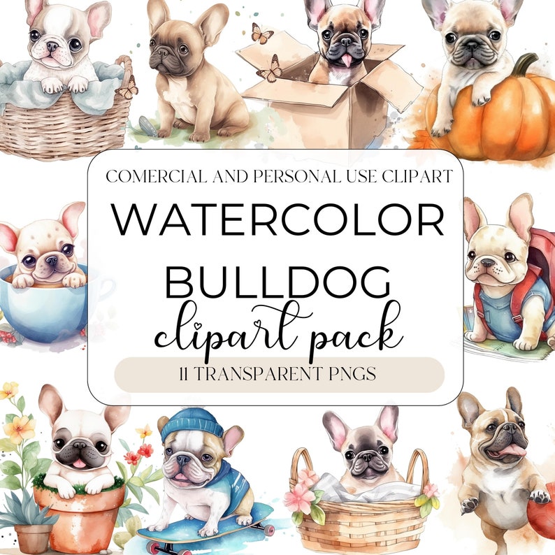 Watercolor French Bulldog Clipart Cute Frenchie Dogs and - Etsy