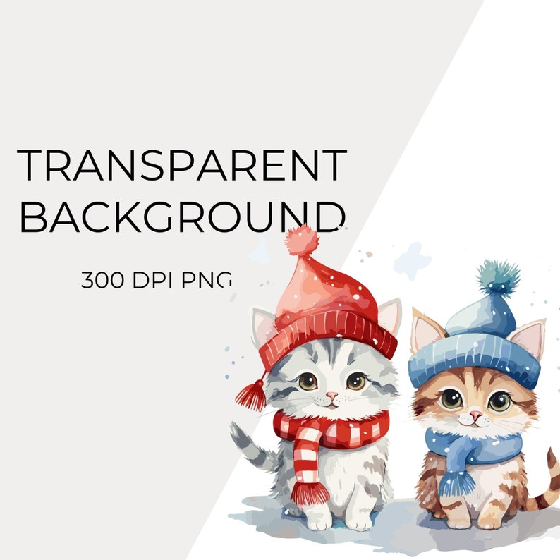 Christmas Cat Clipart, Winter Cat Clipart, Kitten PNG, Transparent ...