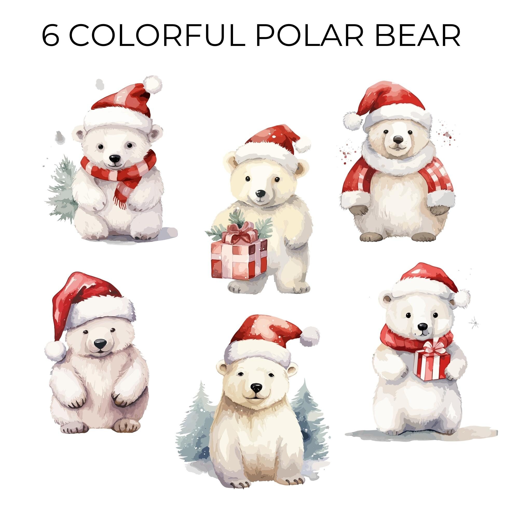 Polar Bear Watercolor Clipart Bundle, Christmas Watercolor PNG ...