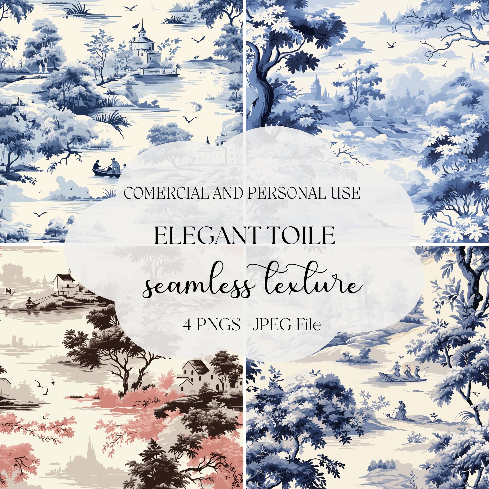 Elegant Toile Seamless Textures for Digital Design - Commercial Use ...