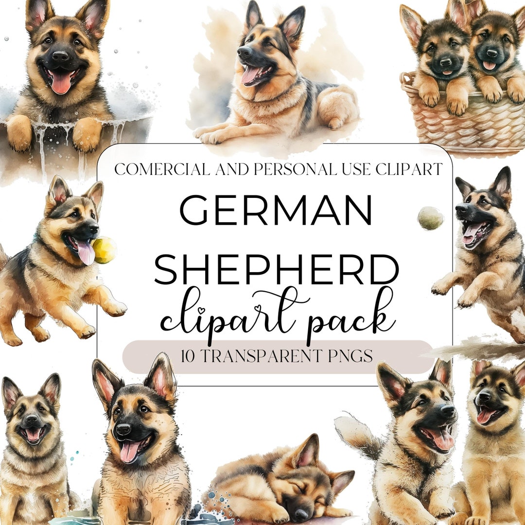 German Shepherd, Watercolor Clipart, PNG, German Shepherd, Cute Dog ...