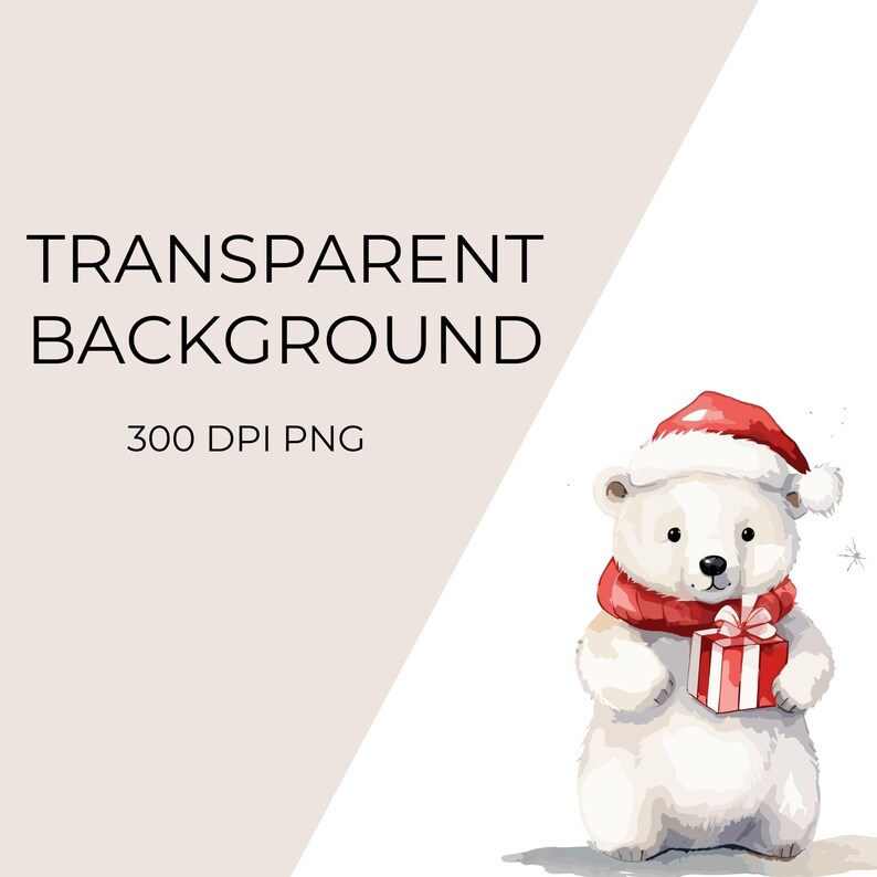 Polar Bear Watercolor Clipart Bundle, Christmas Watercolor PNG ...