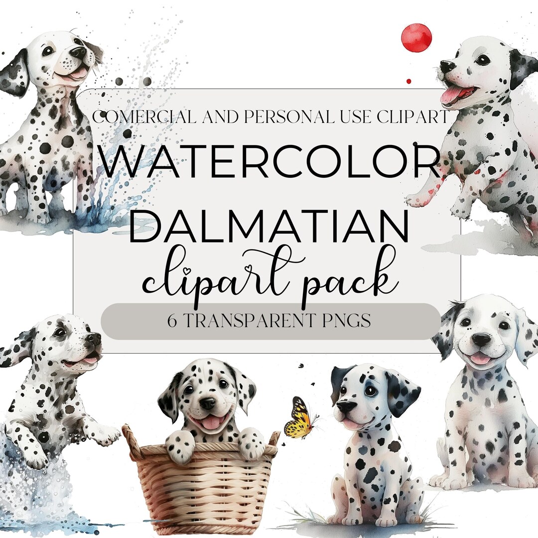 Dalmatian Clipart, Watercolor Dog PNG, Cute Dog Clipart, Nursery ...