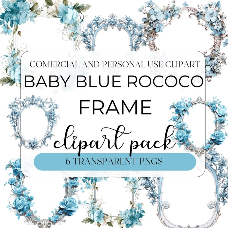 Baby Blue Rococo Frames Clipart,watercolor Antique Baroque Vintage ...