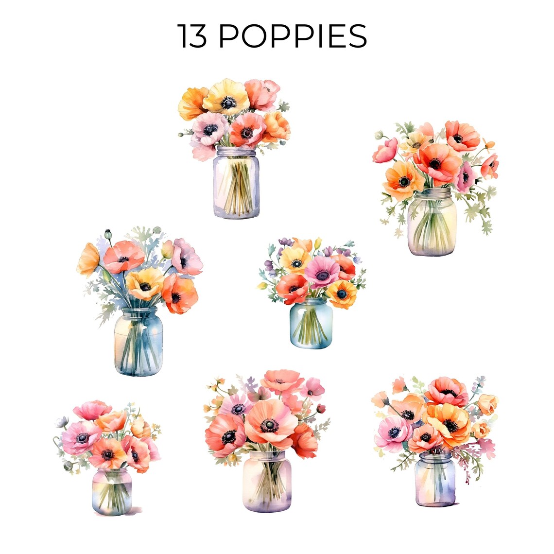Watercolor Poppies Clipart Floral California Poppy Flowers and Bouquets ...