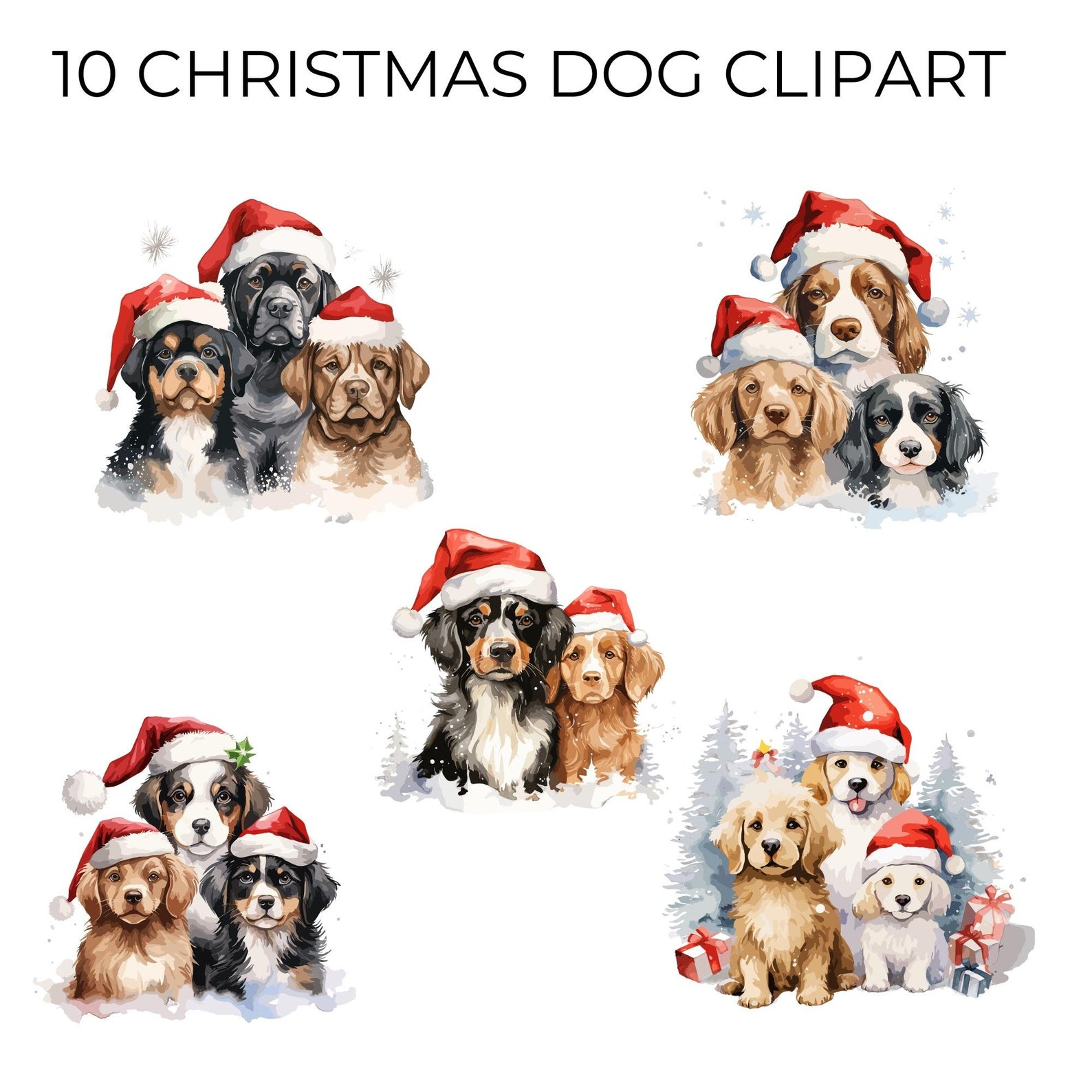 Watercolor Christmas Dogs Clipart, PNG Bundle,transparent Background ...