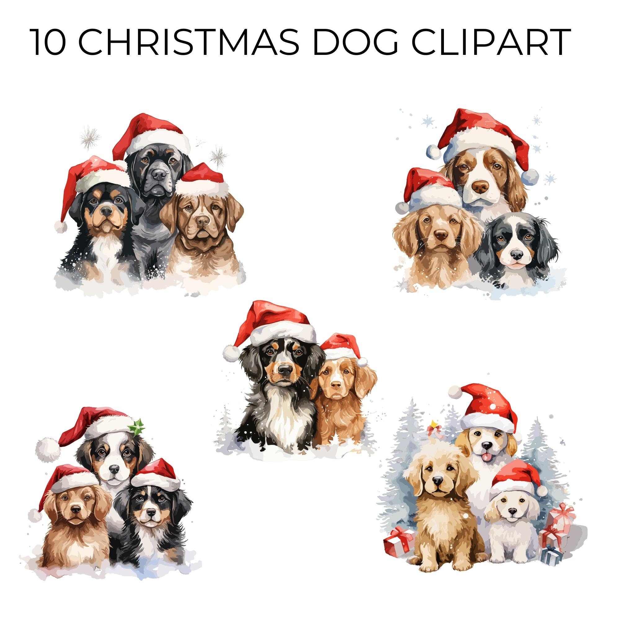 Watercolor Christmas Dogs Clipart, PNG Bundle,transparent Background ...