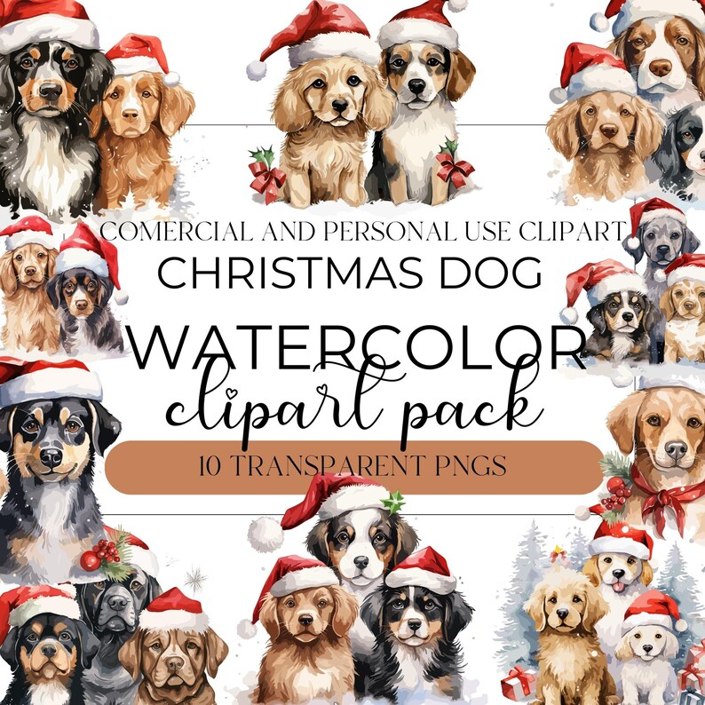 Watercolor Christmas Dogs Clipart, PNG Bundle,transparent Background ...