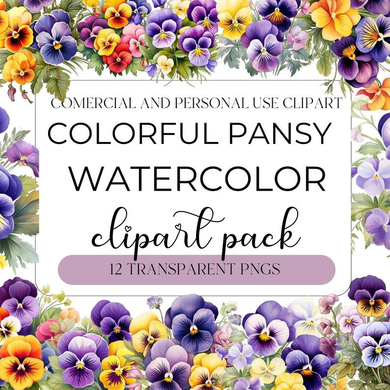 Watercolor Floral Pansy Clipart, Floral PNG Clipart, Instant Download ...
