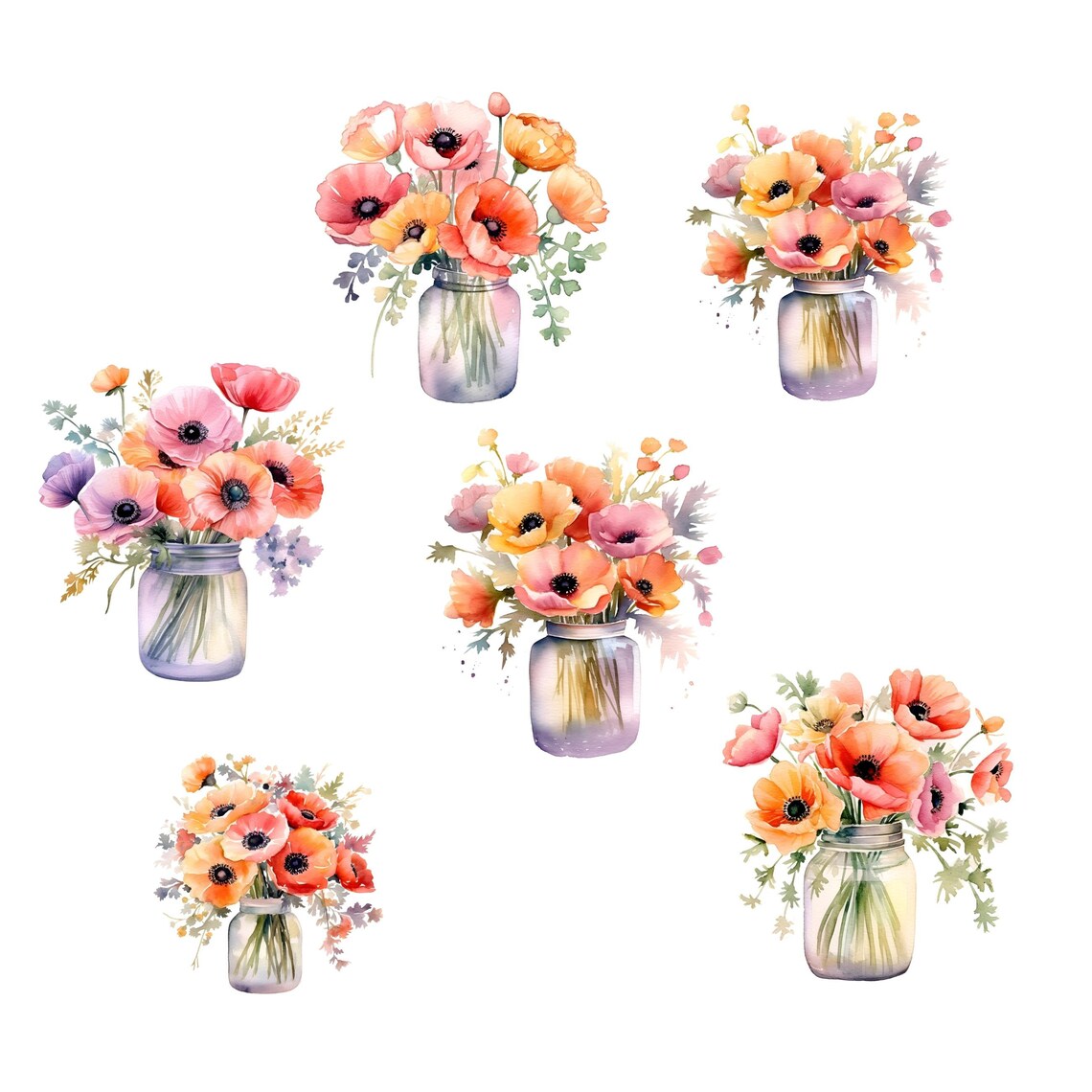 Watercolor Poppies Clipart Floral California Poppy Flowers and Bouquets ...