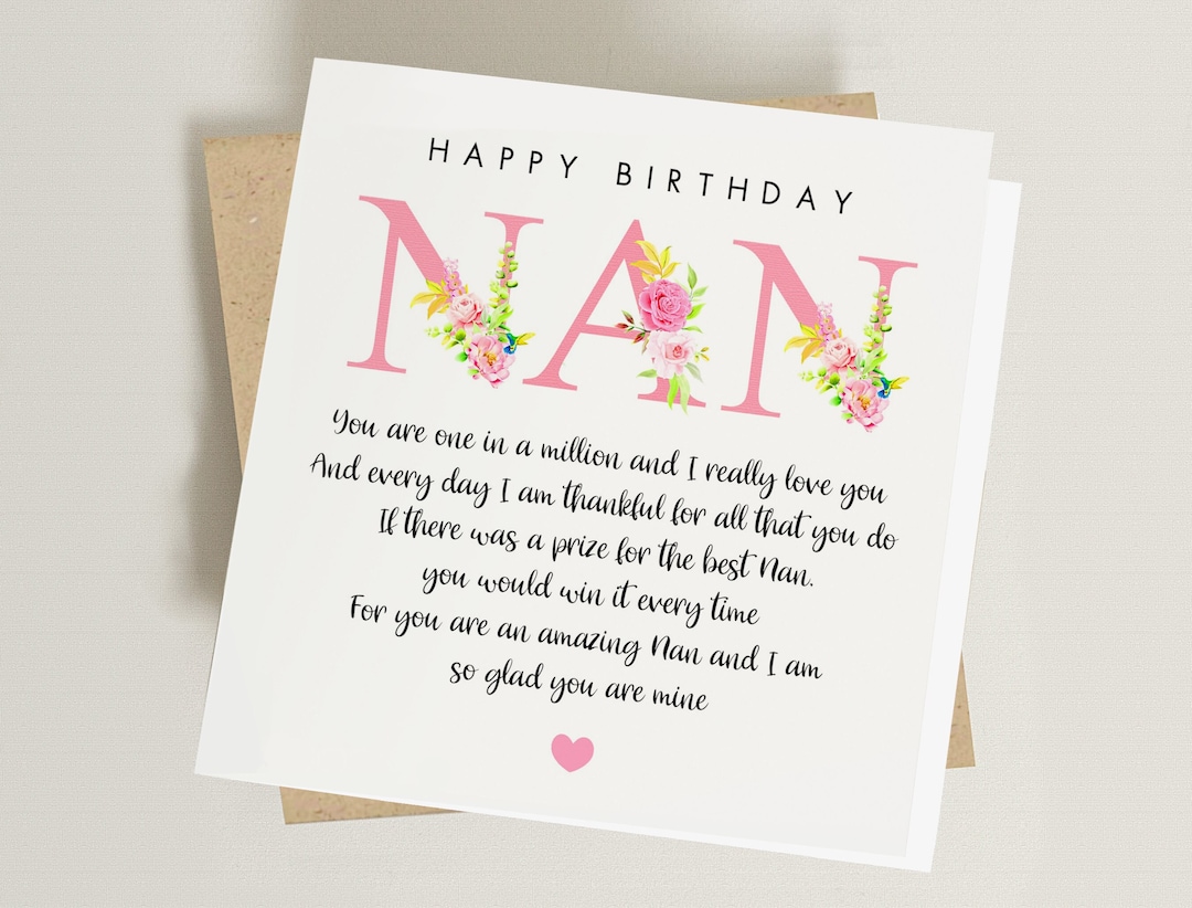 Nan Birthday Card Happy Birthday Nan Nan Poem Card Grandparent Greeting ...