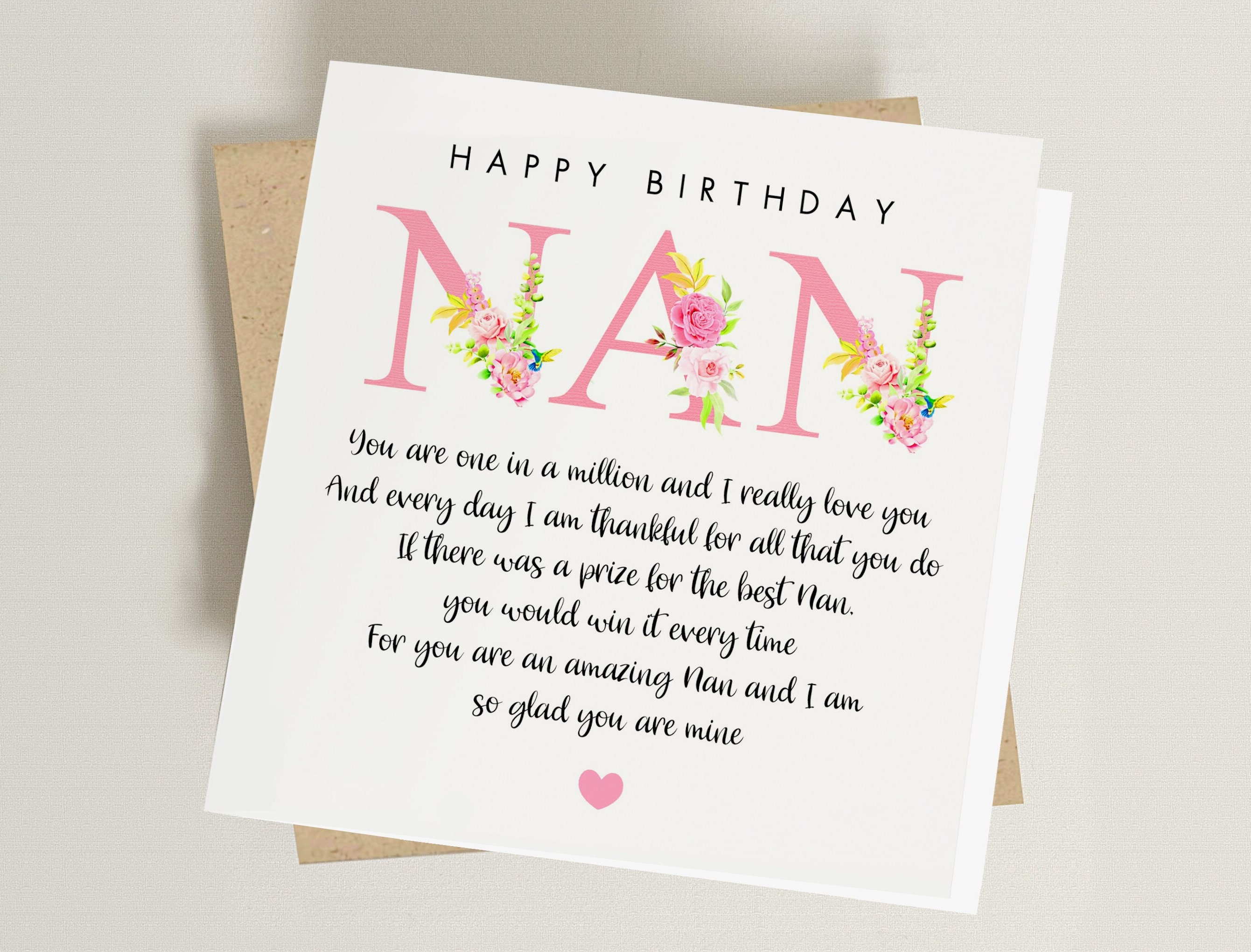 Nan Birthday Card Happy Birthday Nan Nan Poem Card Grandparent Greeting ...