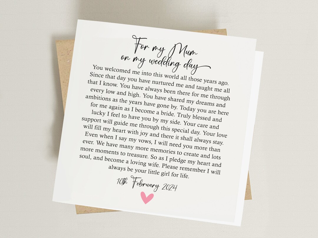 Personalised Mother of the Bride Card - Card From Bride - Card for Mum ...