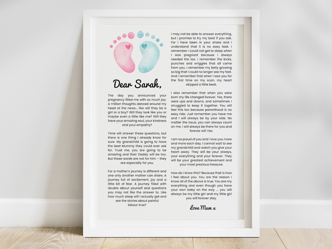 Daughter Pregnancy Poem Print Heartfelt Keepsake Letter to My Pregnant ...