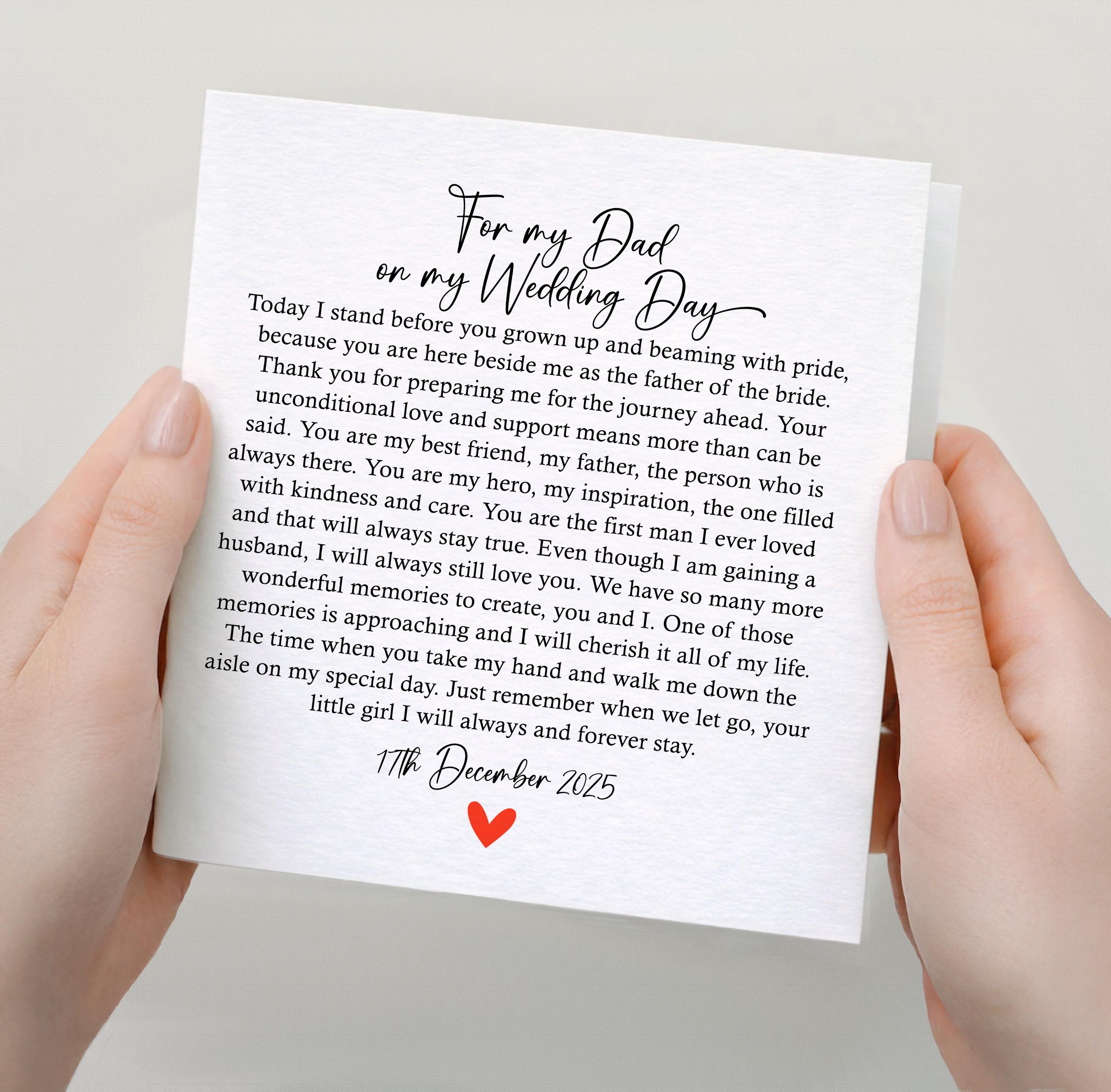 Personalised Father of the Bride Card - Card From Bride - Card for Dad ...