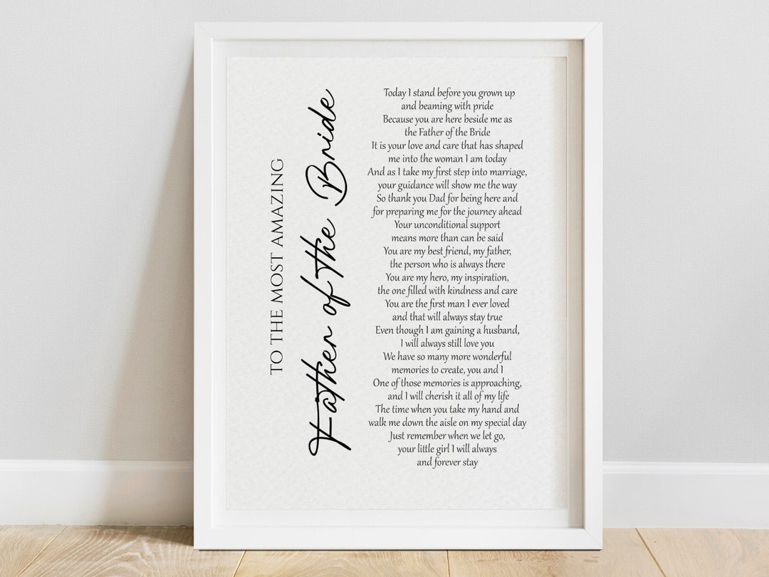 Father of the Bride Poem Print - Heartfelt Words for Dad on Wedding Day ...