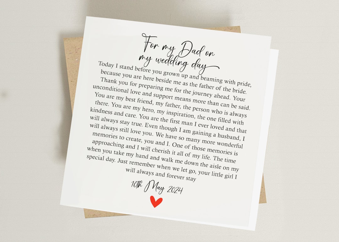 Personalised Father of the Bride Card - Card From Bride - Card for Dad ...