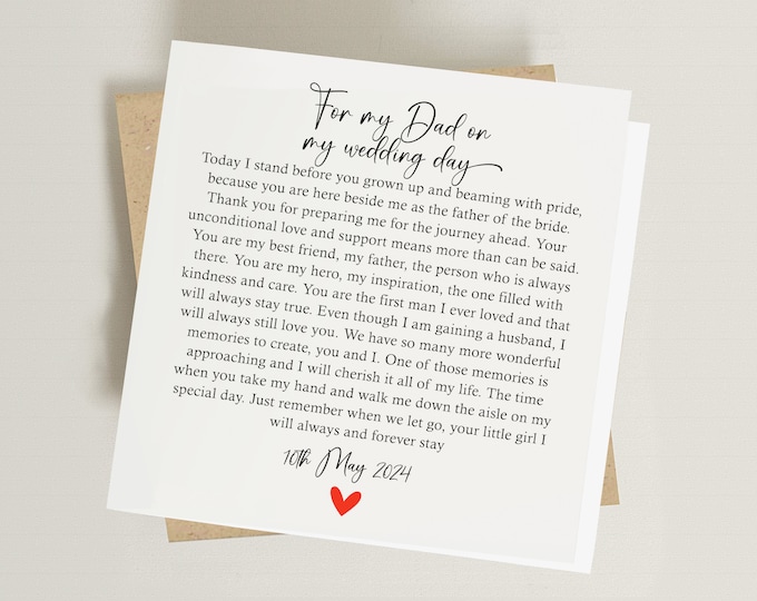 Personalised Father of the Bride Card - Card From Bride - Card for Dad ...