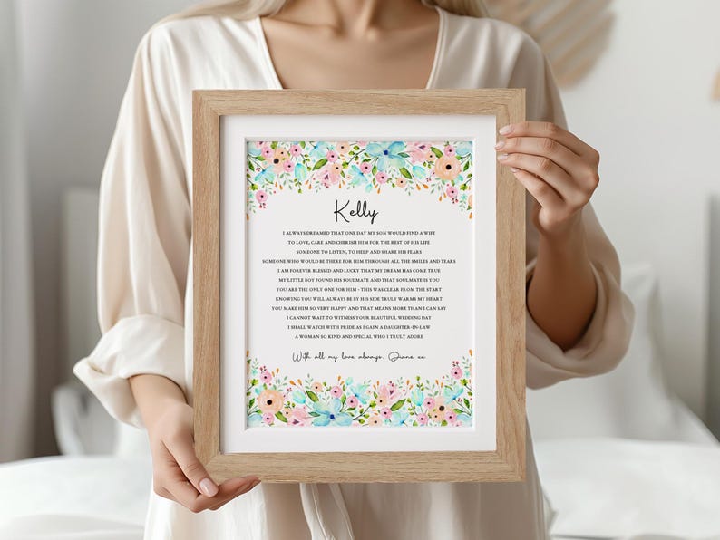 Wedding Gift Daughter-in-law Print | Personalised Poem | Future ...