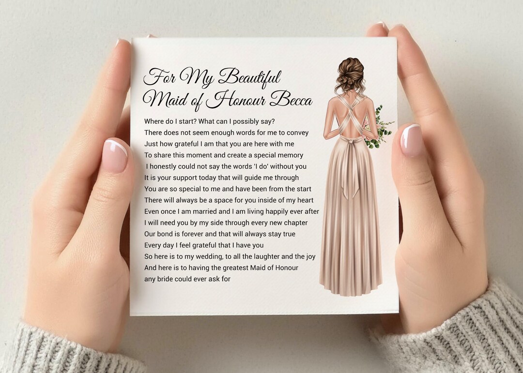 Maid of Honour Card - Thank You for Being My Maid of Honour - Maid of ...