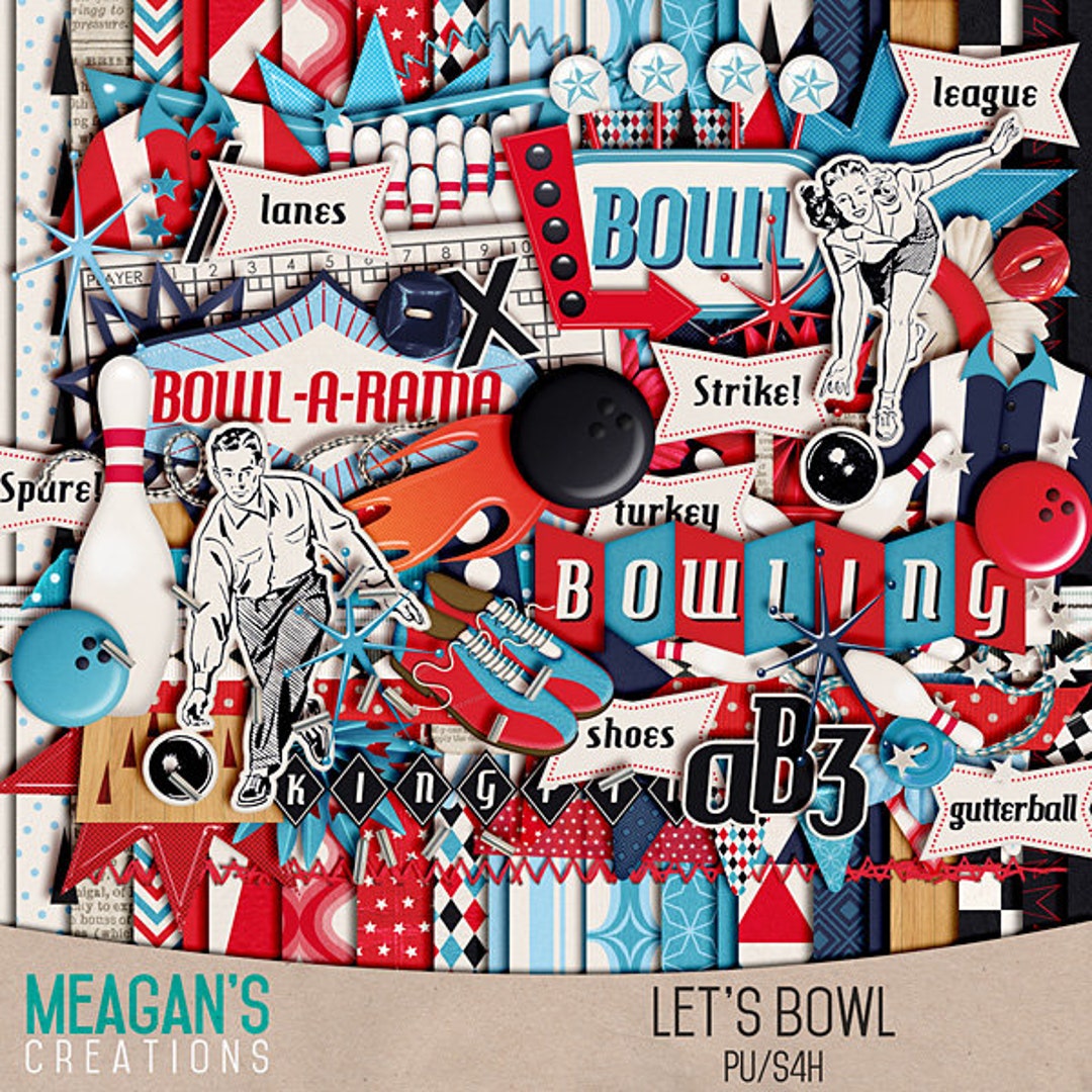 Let's Bowl Digital Scrapbooking Kit - Etsy